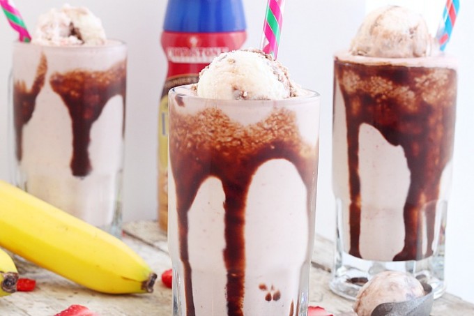 Strawberry banana split milkshake